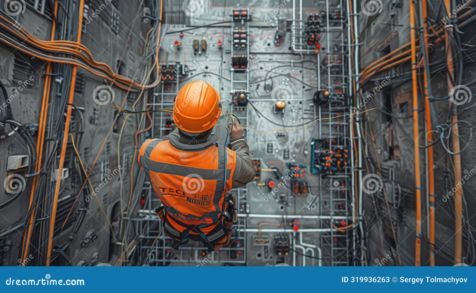 Electrical Engineer Inspects Construction Site Wiring Systems in Urban ...