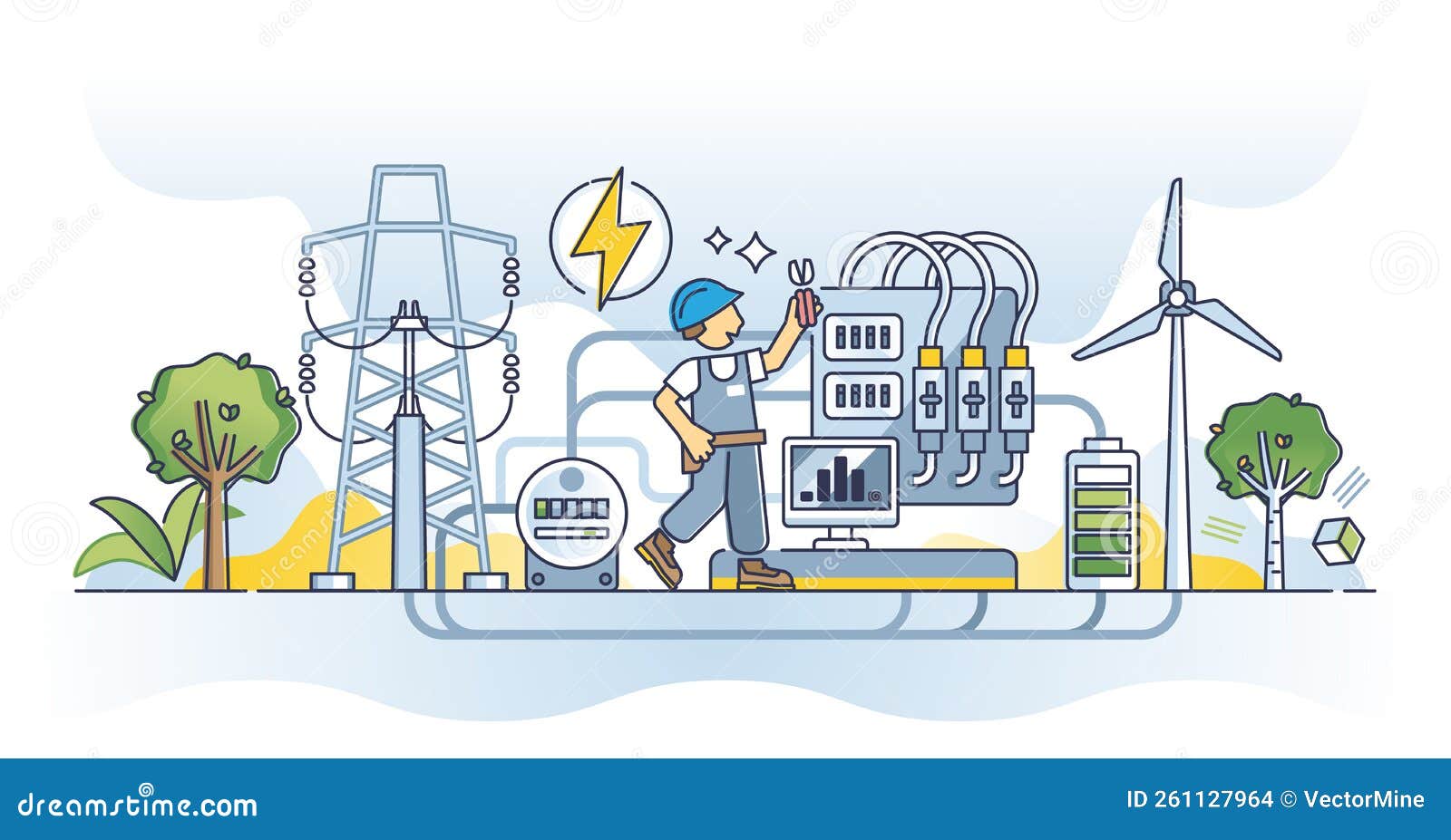 Electrical Engineer Line And Glyph Icon. Worker Man Vector Illustration ...