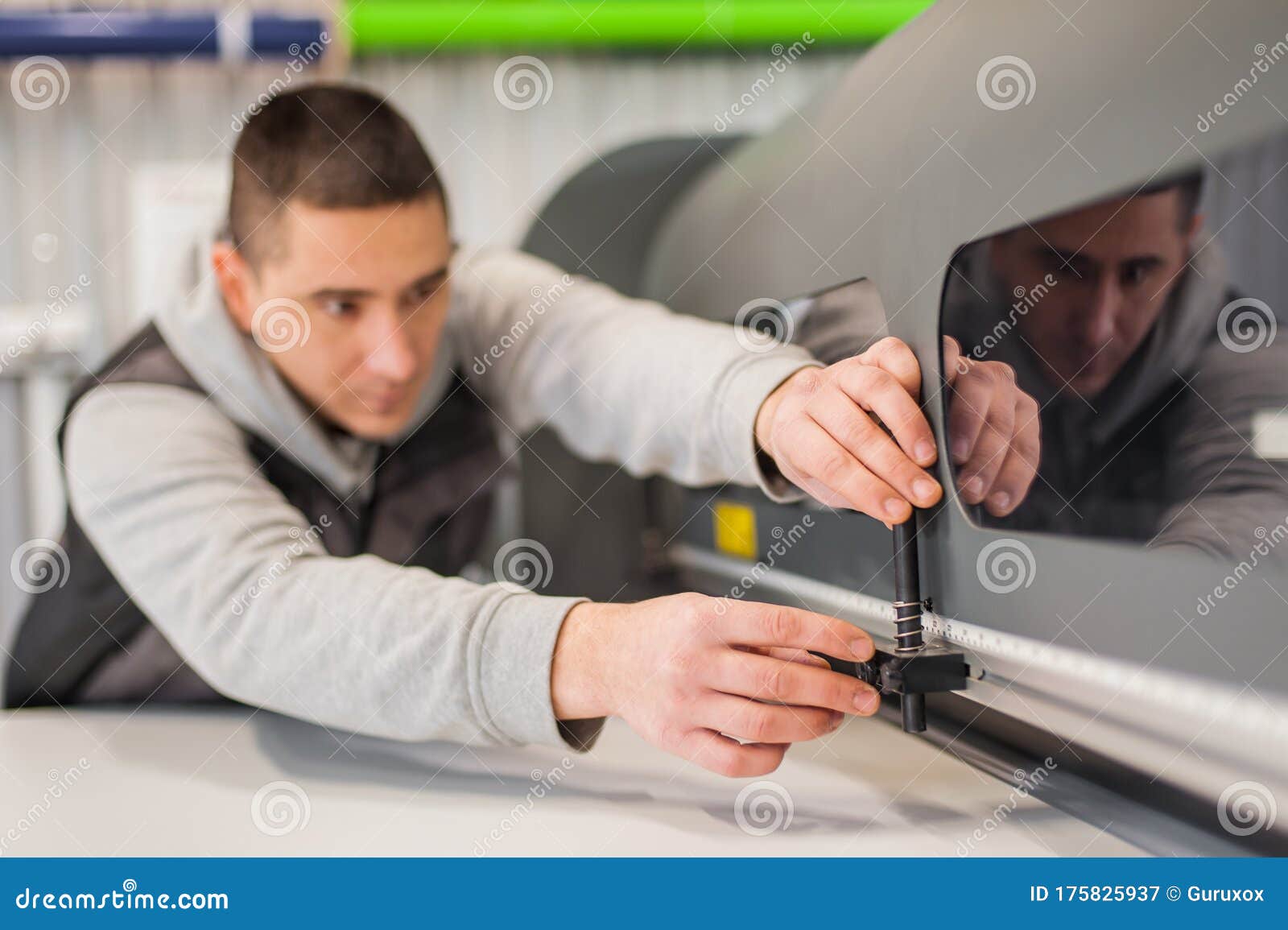 Electrical Engineer Operator Repairs Large Industrial Printer and ...