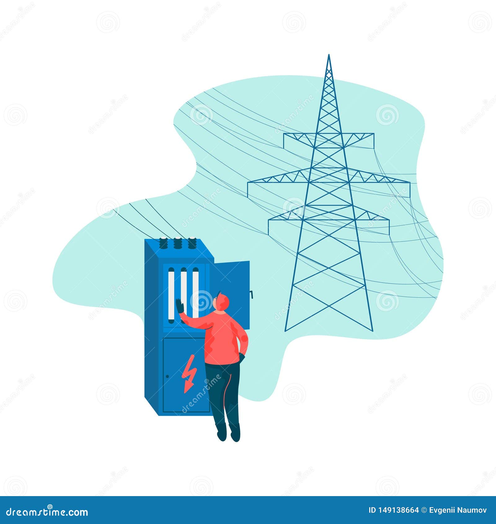 Electrical Engineer and Power High Voltage Tower Vector Illustration ...