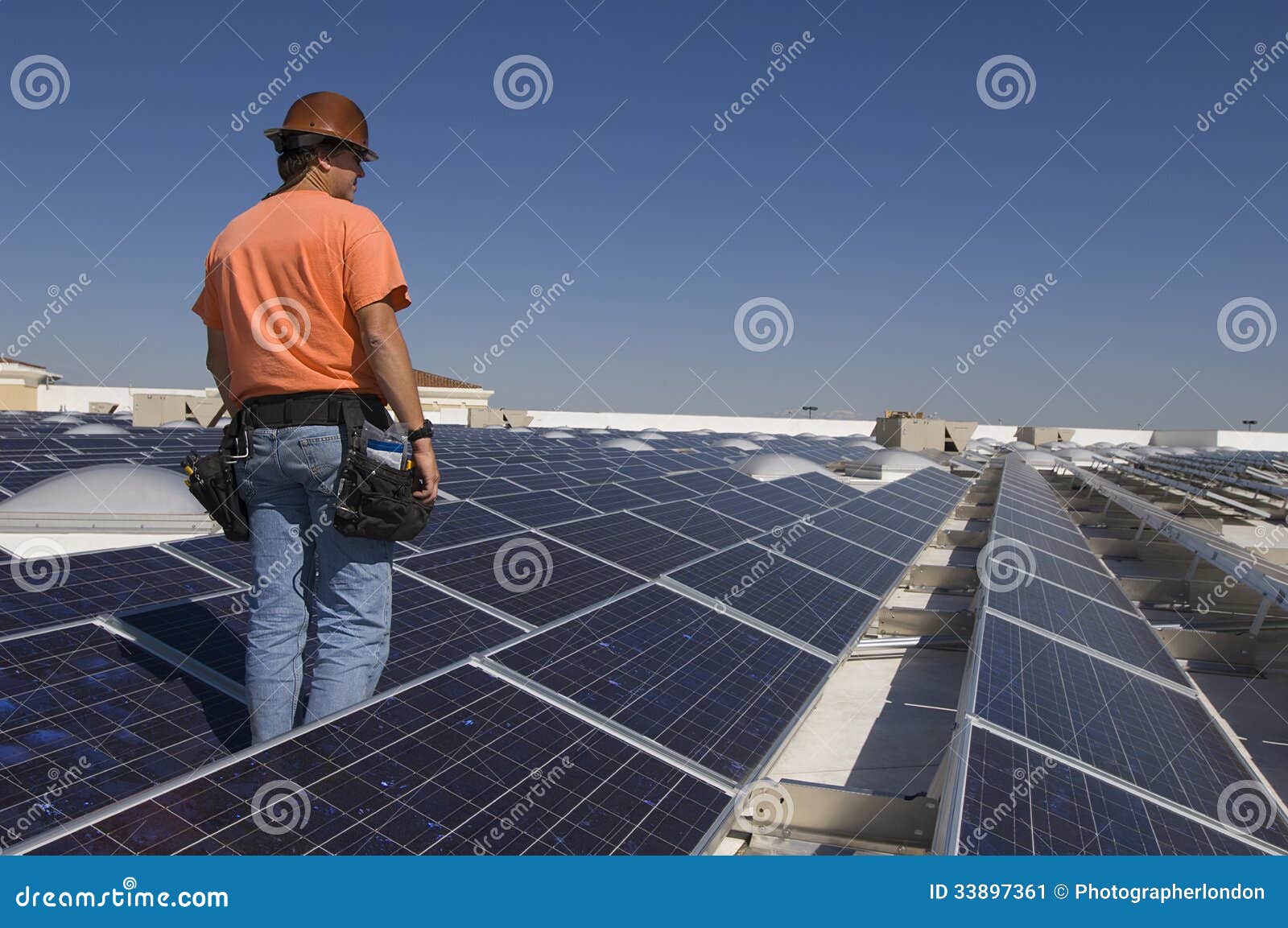 Electrical Engineer among Solar Panels Stock Image - Image of ...