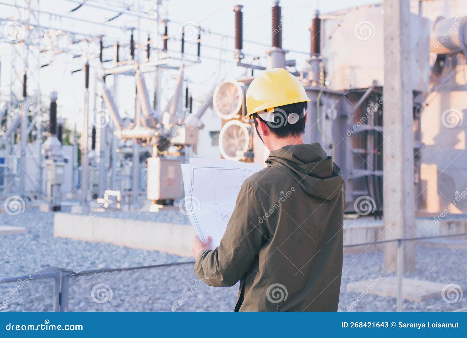 Electrical Engineer Standing at the Power Substation Stock Image ...