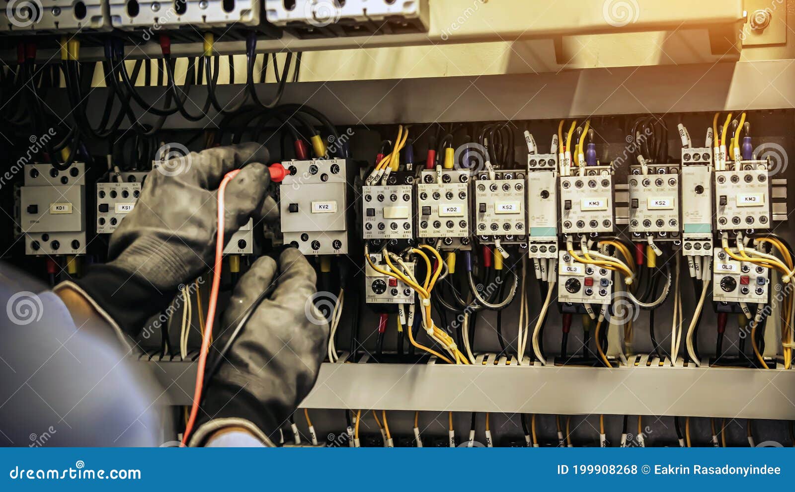 Electrical Engineer Using Measuring Equipment To Checking Electric ...