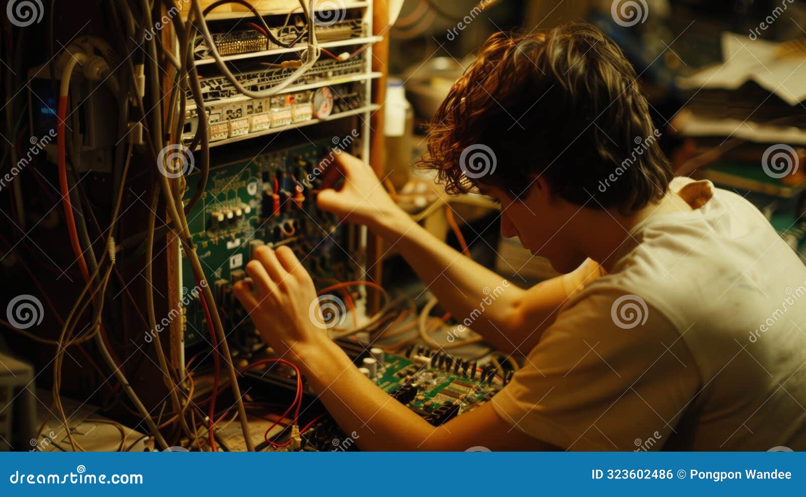 An Electrical Engineer Wiring a Circuit Board in a Lab Setting Stock ...