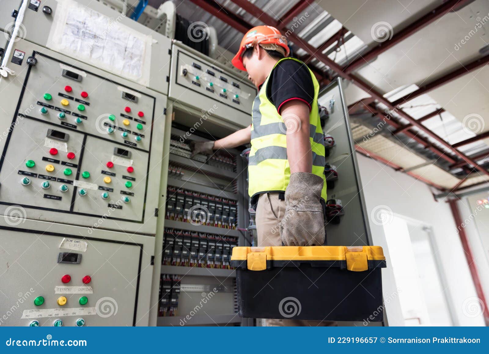 Electrical Engineer Working with Control Panel Stock Image - Image of ...