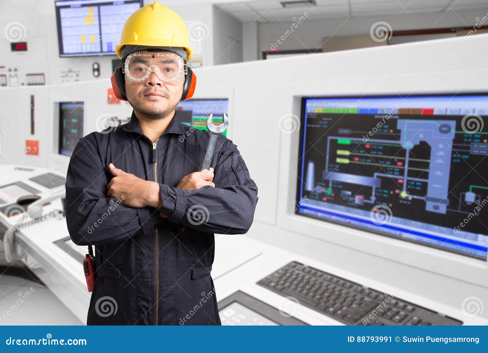Electrical Engineer Working at Control Room of Thermal Power Stock ...