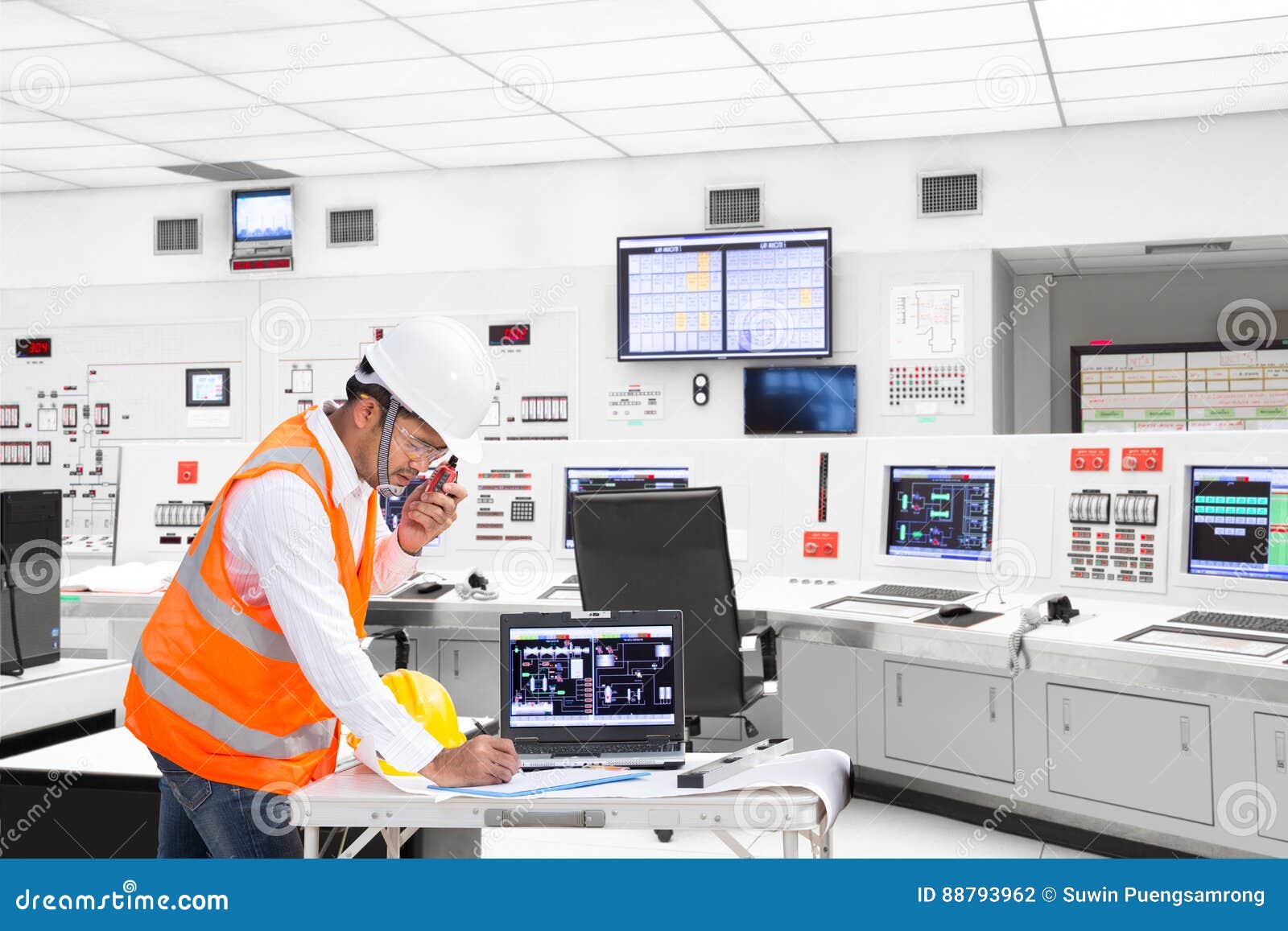 Electrical Engineer Working at Control Room of Thermal Power Plant ...