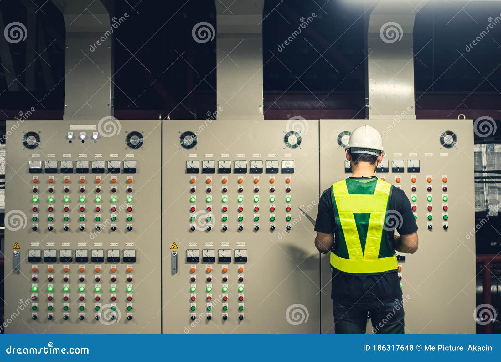 Electrical Engineer Working Front Control Panel Stock Photo - Image of ...