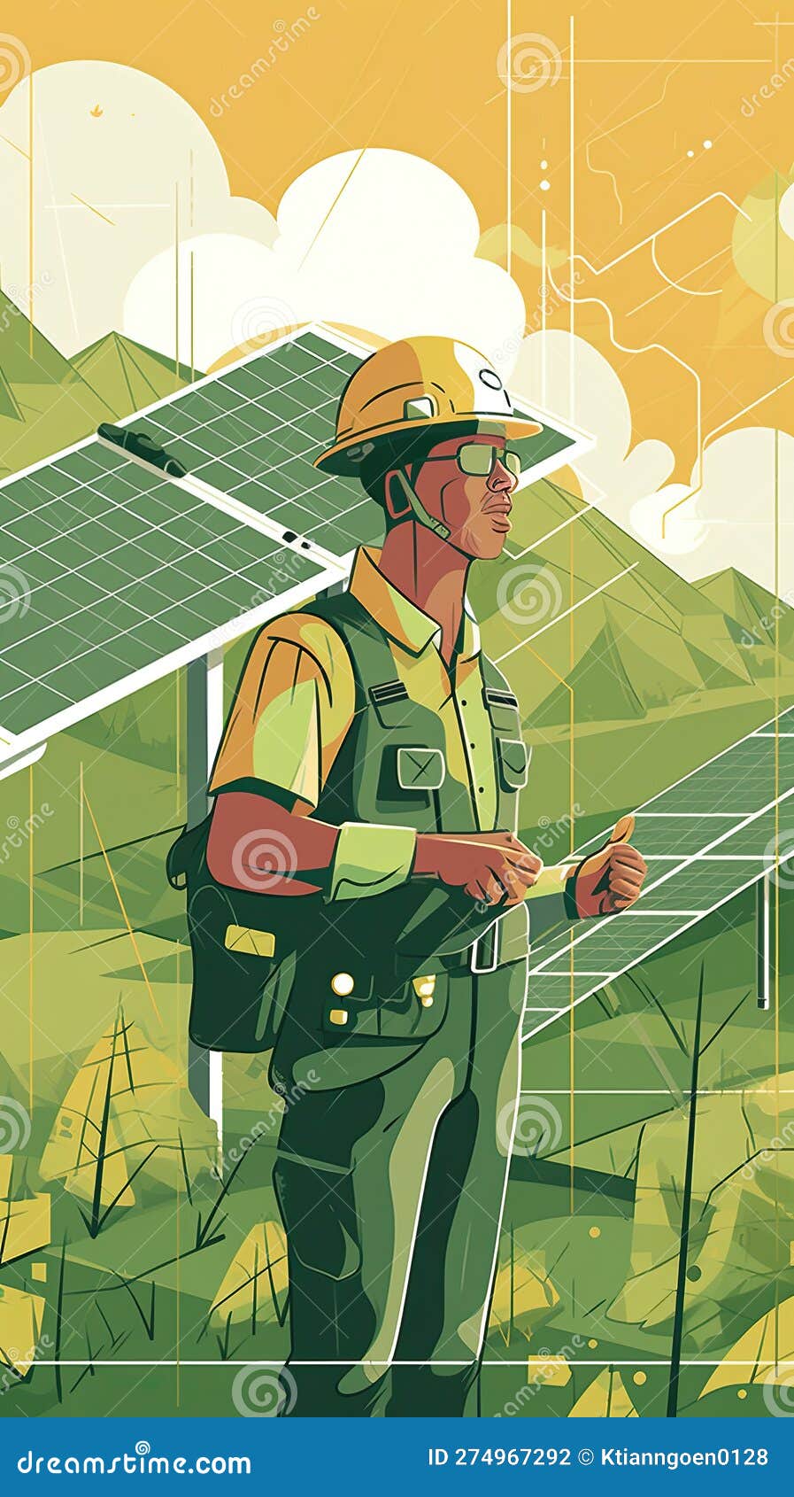 Electrical Engineer Working on a Renewable Energy Project, Solar Panel ...