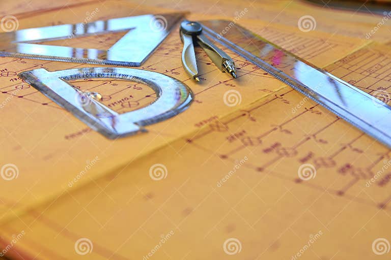 Electrical Engineer Workplace - Electrotechnical Project, Rulers, and ...