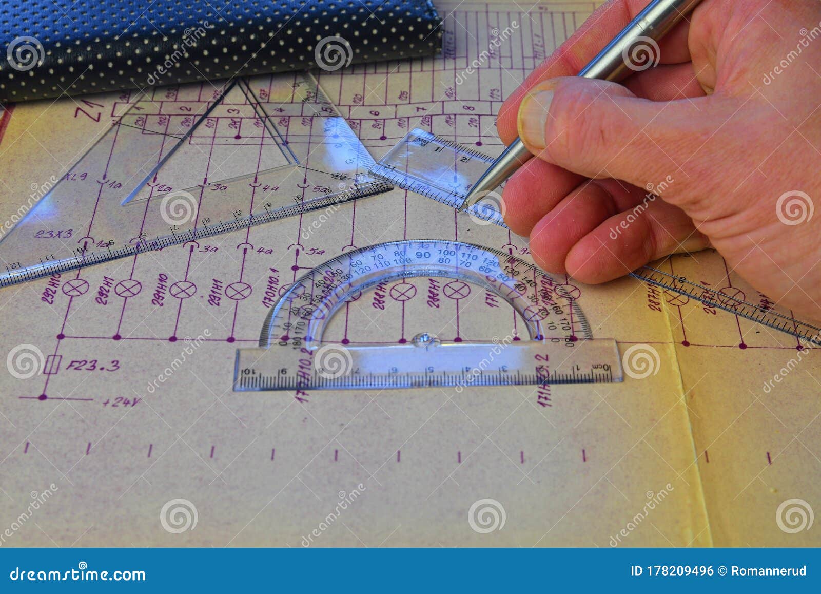 Electrical Engineer Workplace - Electrotechnical Project, Rulers, and ...