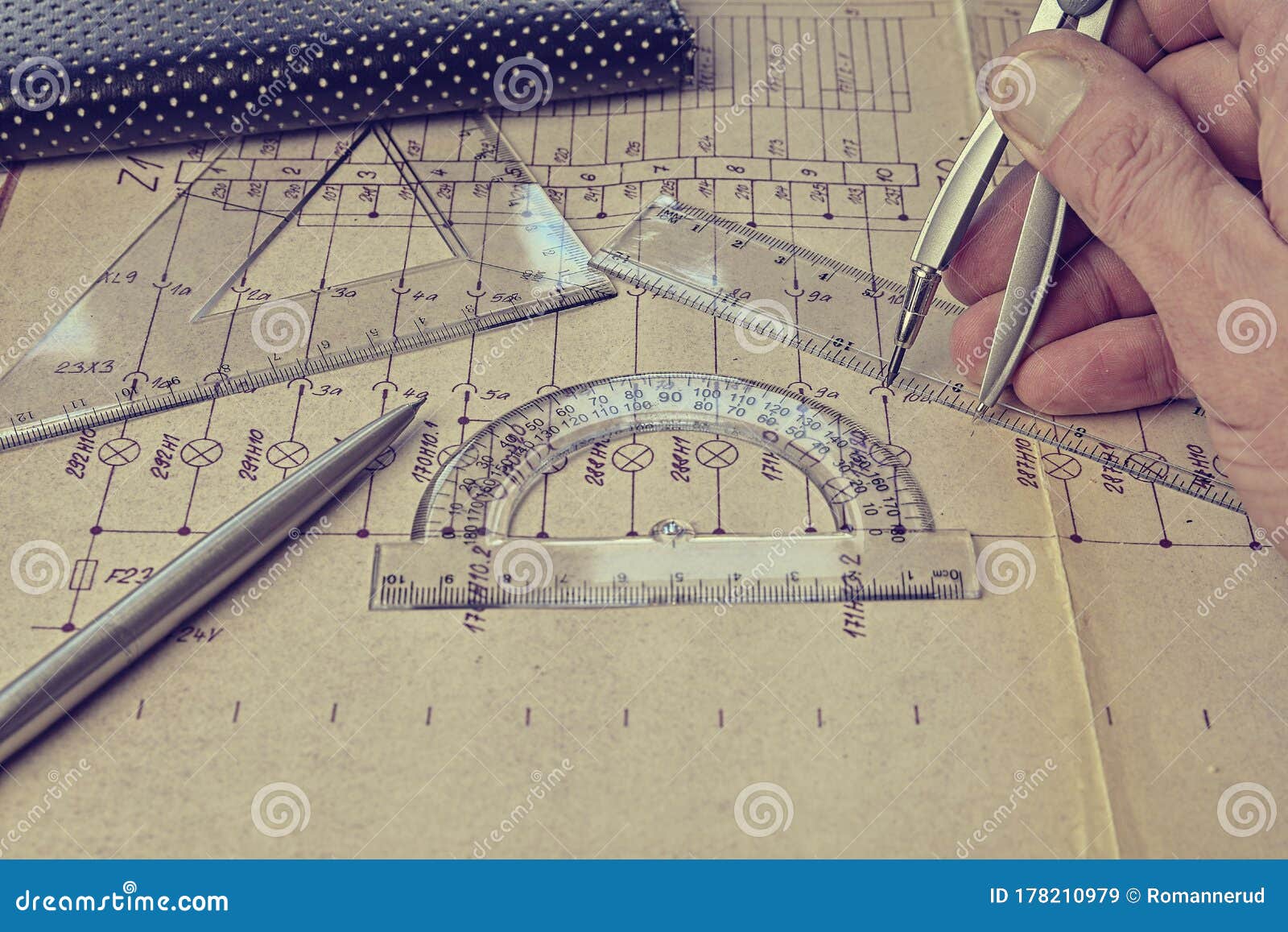 Electrical Engineer Workplace - Electrotechnical Project, Rulers, and ...