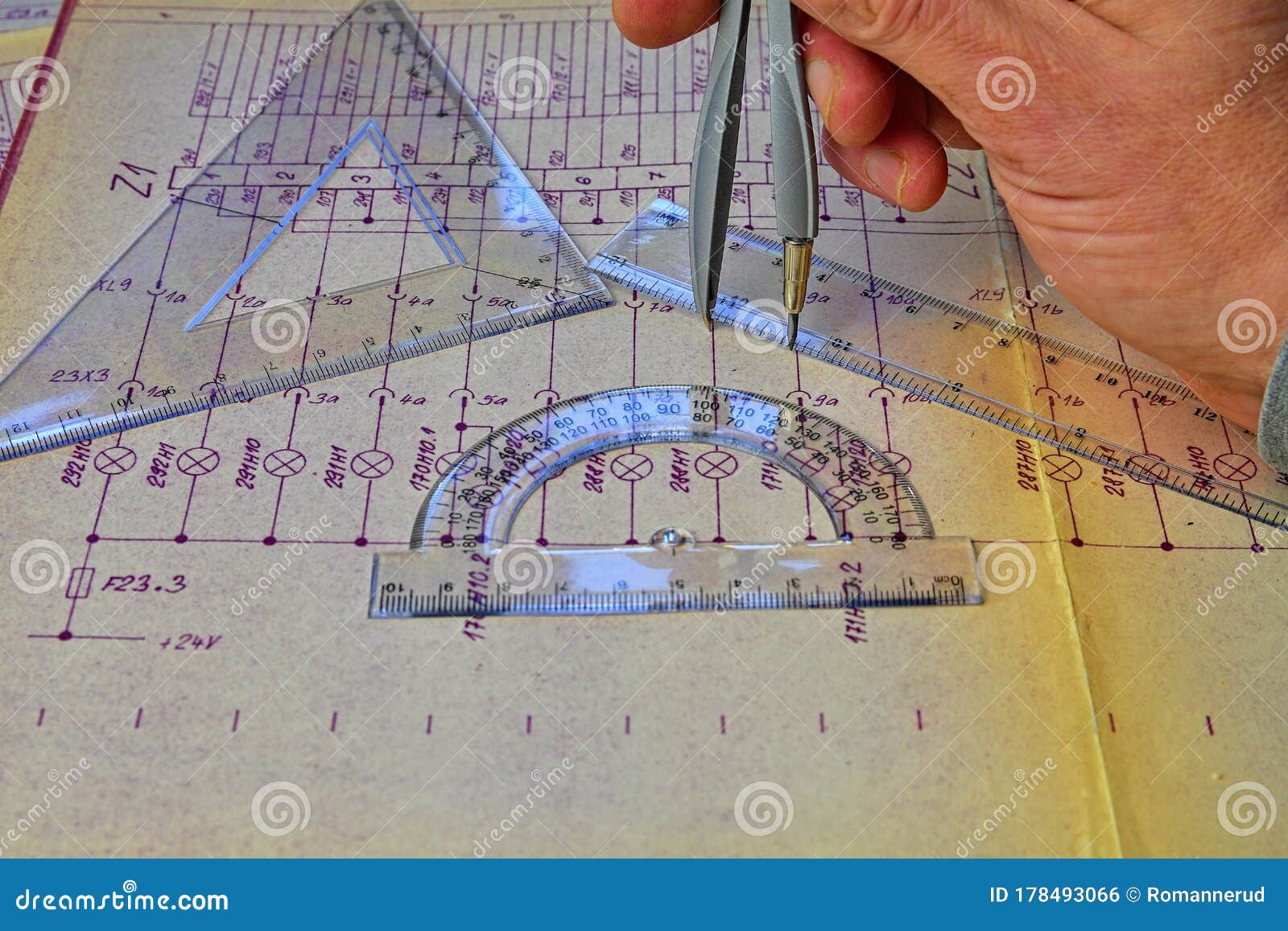 Electrical Engineer Workplace - Electrotechnical Project, Rulers, and ...