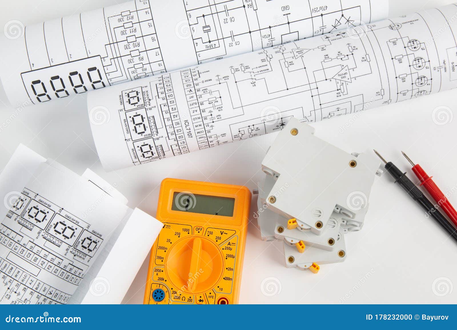 Electrical Engineering Drawings, Circuit Breaker and Digital Multimeter ...