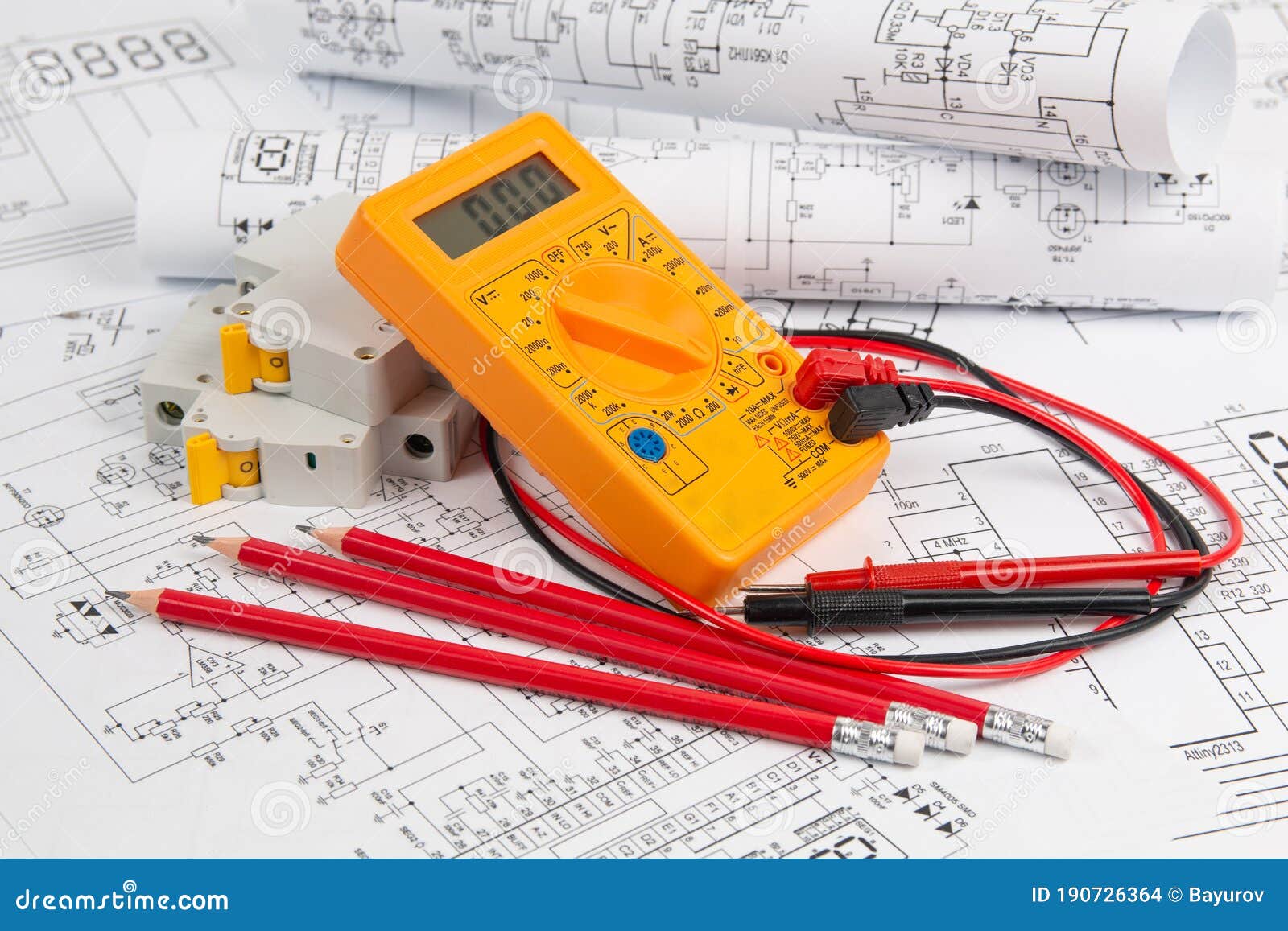 Electrical Engineering Drawings, Circuit Breaker, Pencils and Digital ...