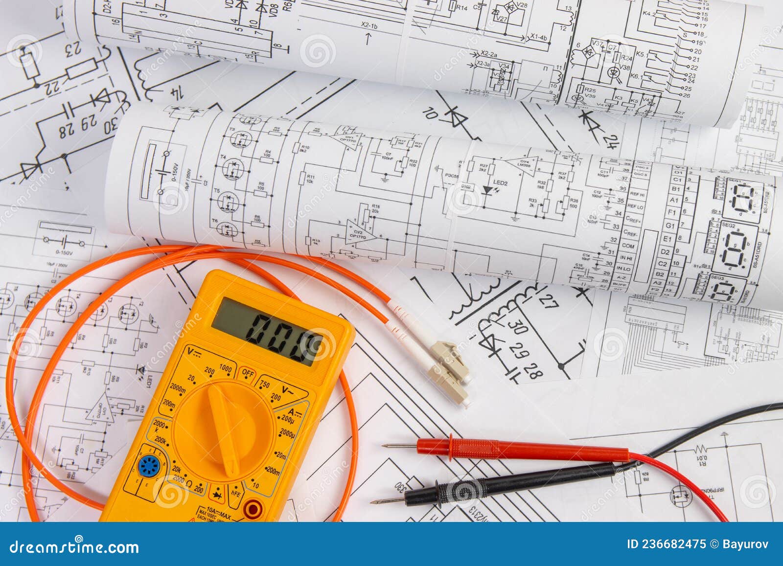 Electrical Engineering Drawings and Digital Multimeter Stock Image ...