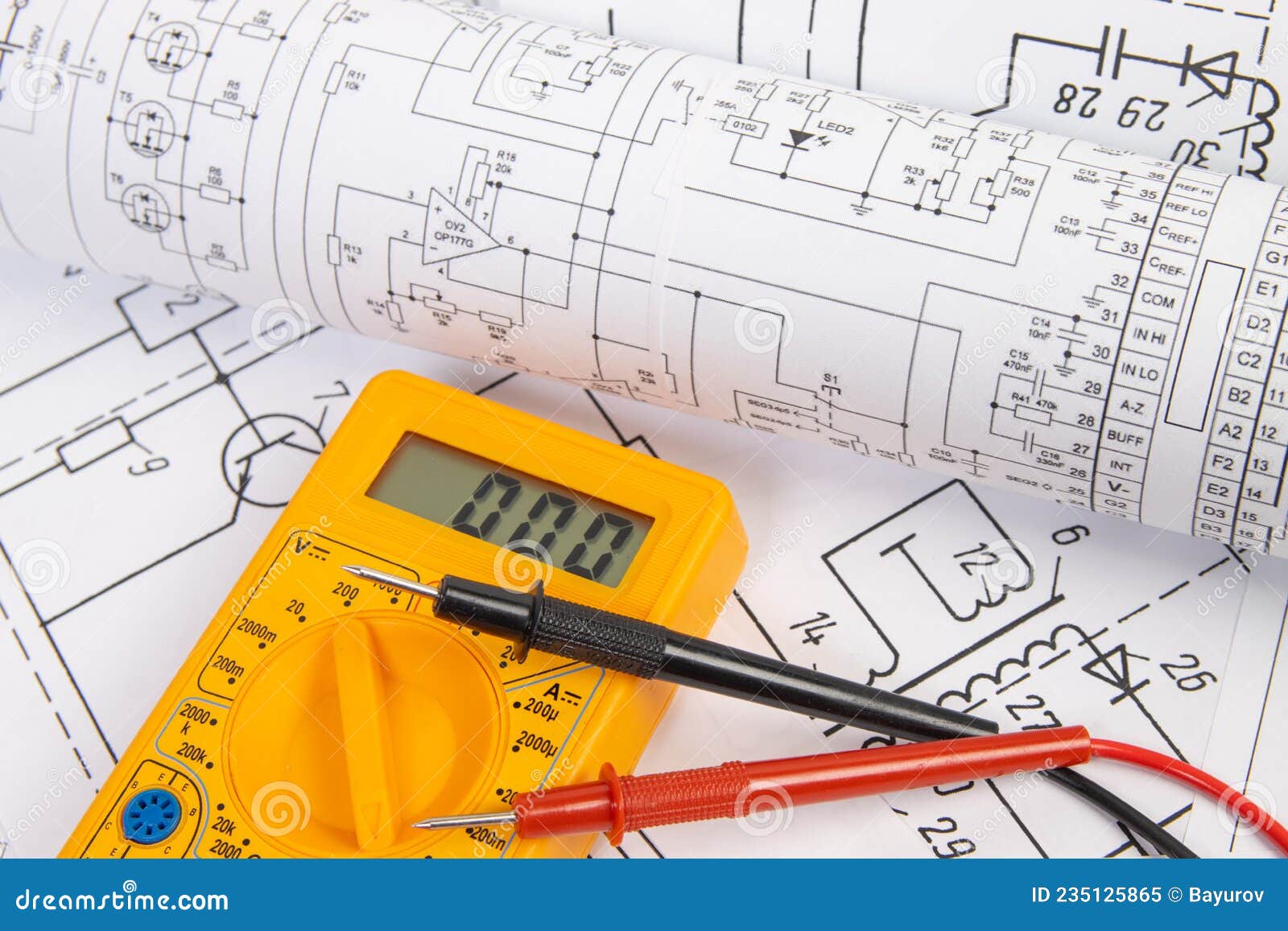 Electrical Engineering Drawings and Digital Multimeter Stock Image ...