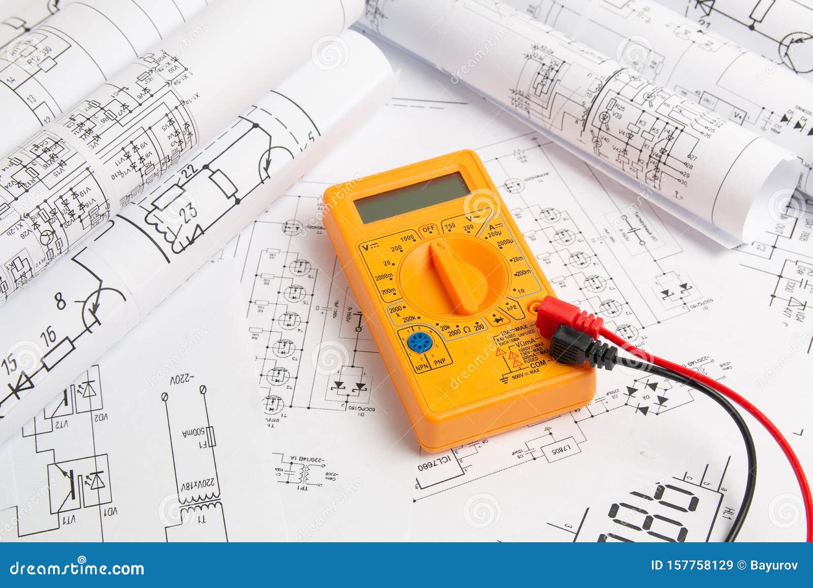 Electrical Engineering Drawings and Digital Multimeter Stock Image ...