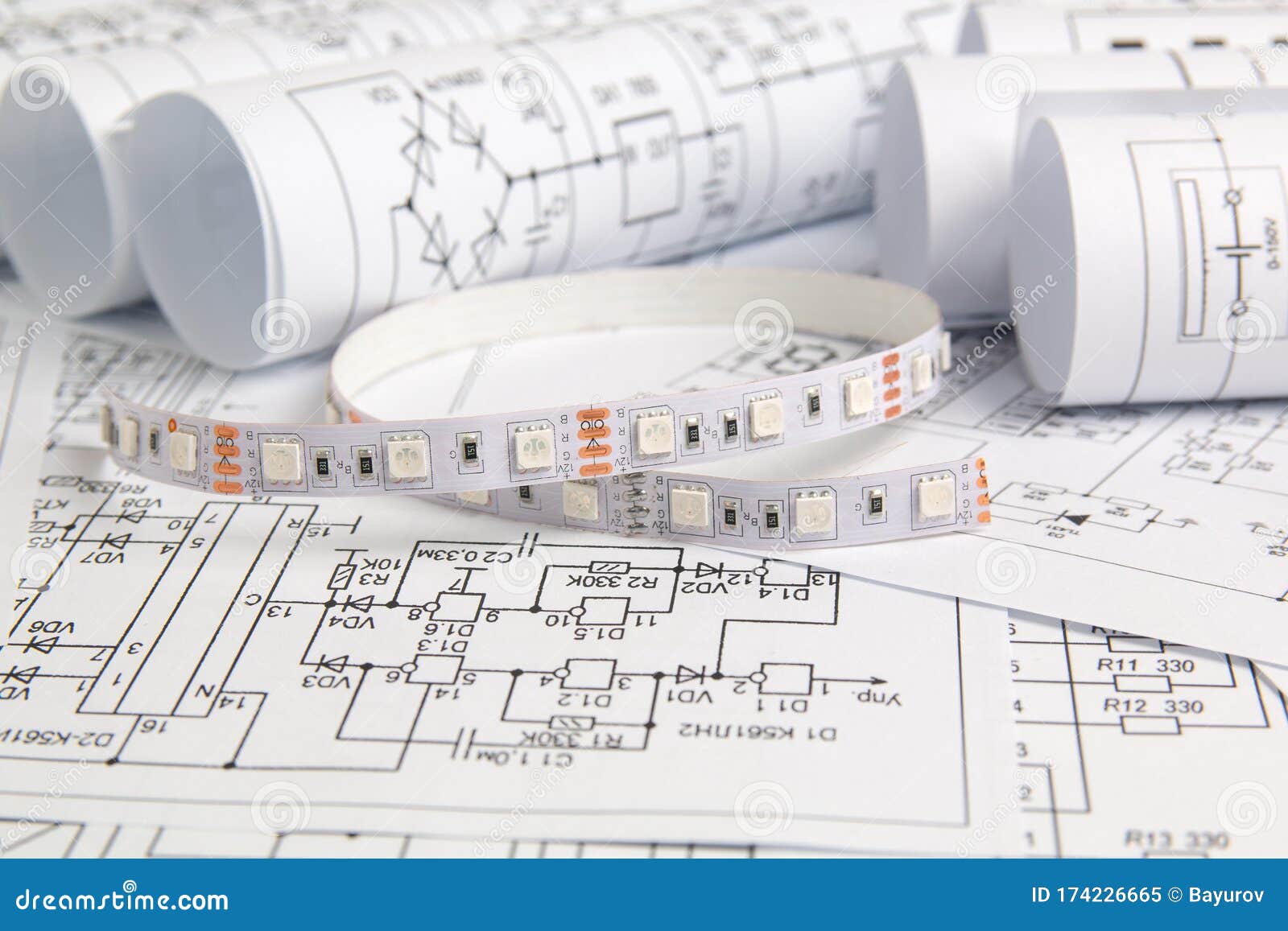 Electrical Engineering Drawings and LED Tape Stock Image - Image of ...