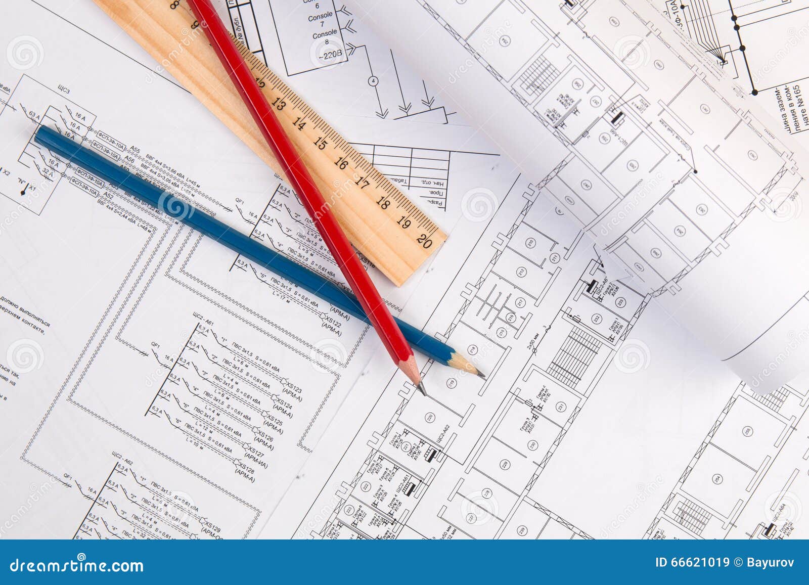 Electrical Engineering Drawings, Pencil and Ruler Stock Image - Image ...