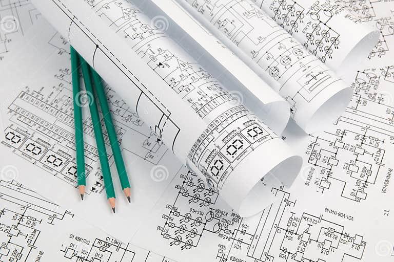 Electrical Engineering Drawings and Pencils. Electronics Engineer ...