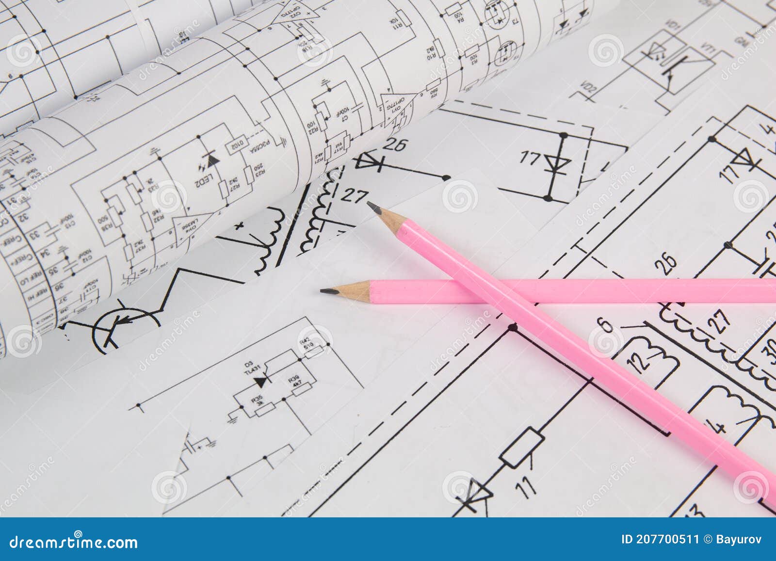 Electrical Engineering Drawings and Pencils Stock Image - Image of chip ...