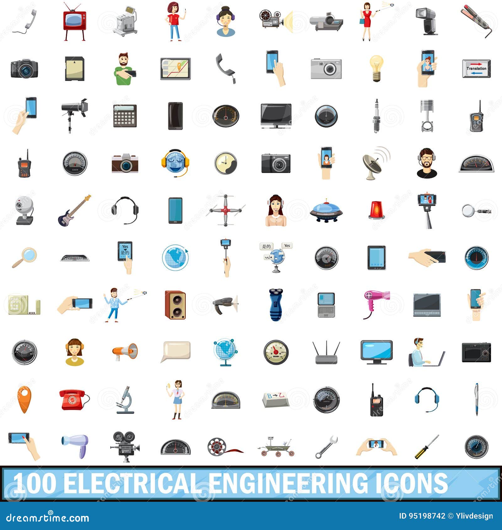 100 Electrical Engineering Icons Set, Cartoon Stock Vector ...