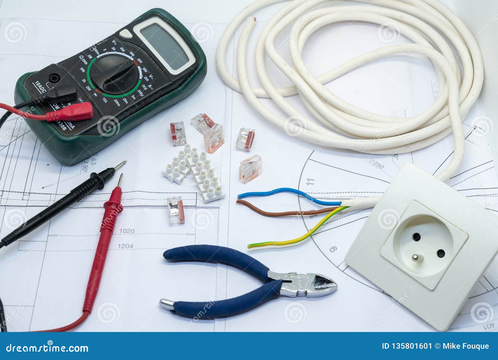 Electrical Tools and Supplies on Architect`s Plan Stock Image - Image ...