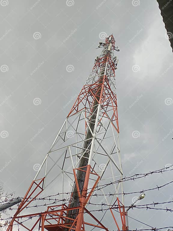 Electrical Engineering Tower with Clouds and Sky Background Stock Image ...