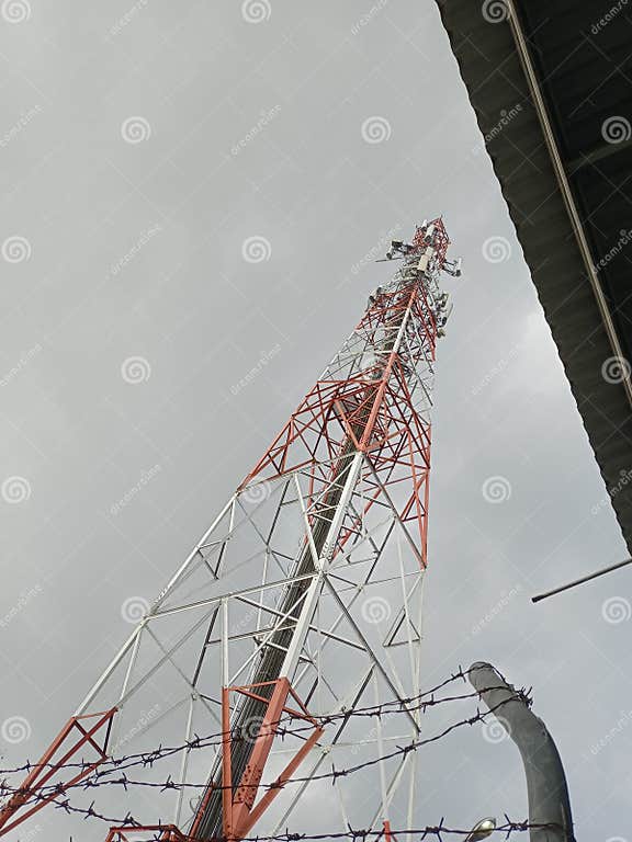 Electrical Engineering Tower with Clouds and Sky Background Stock Image ...