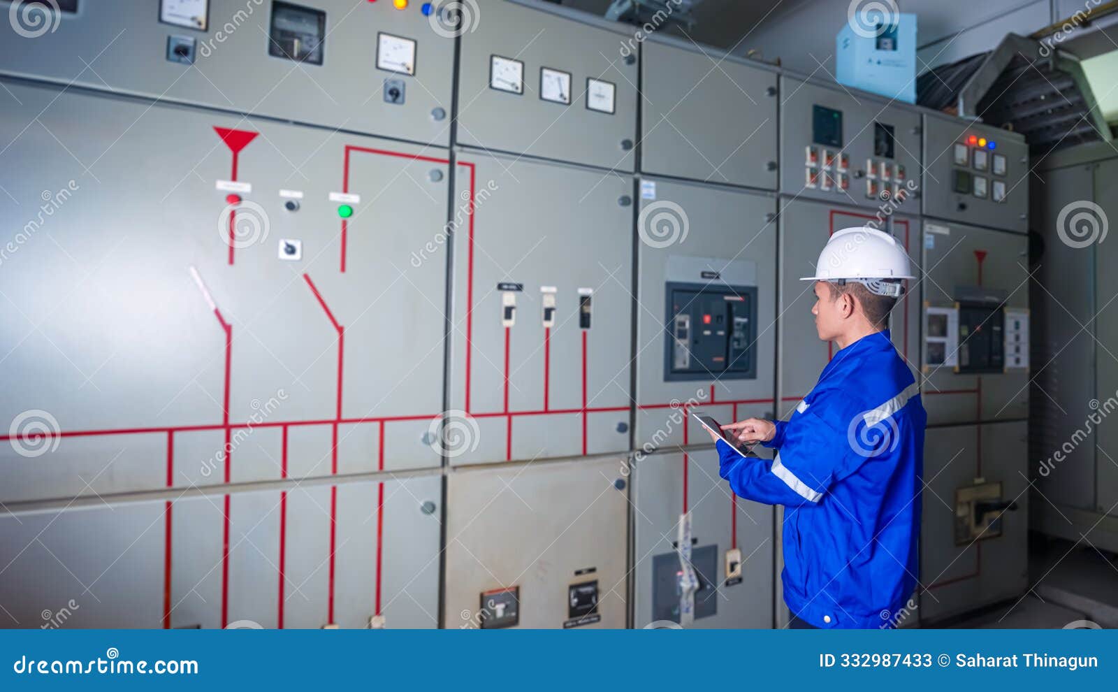 Electrical Engineers Check the Operation of the Main Electrical Control ...