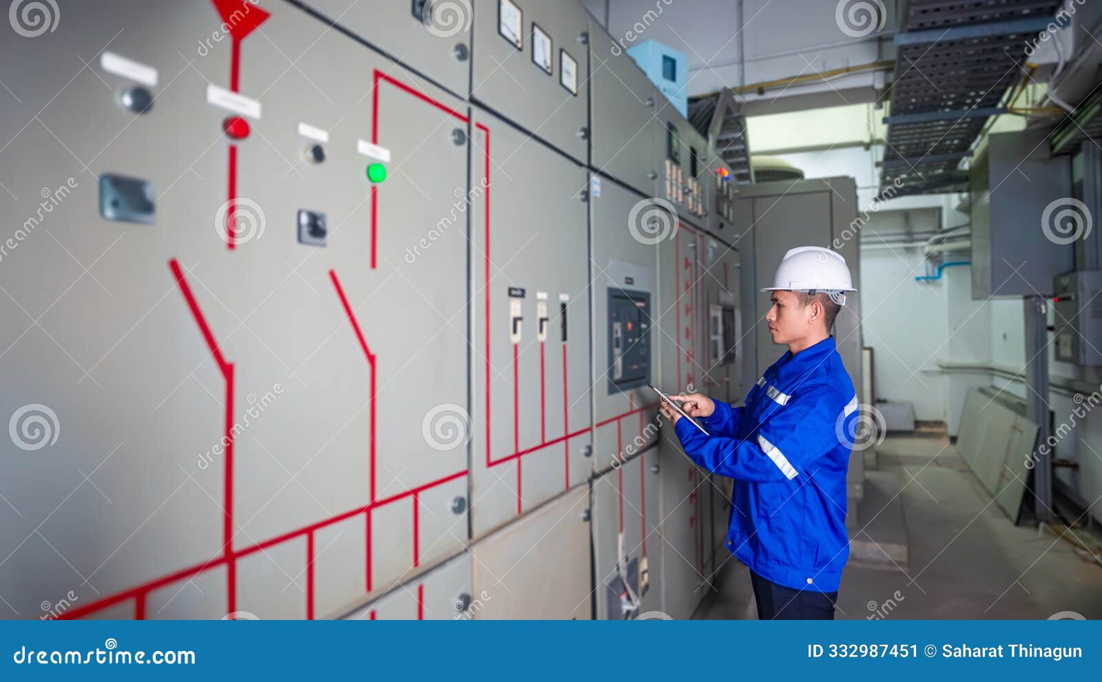 Electrical Engineers Check the Operation of the Main Electrical Control ...
