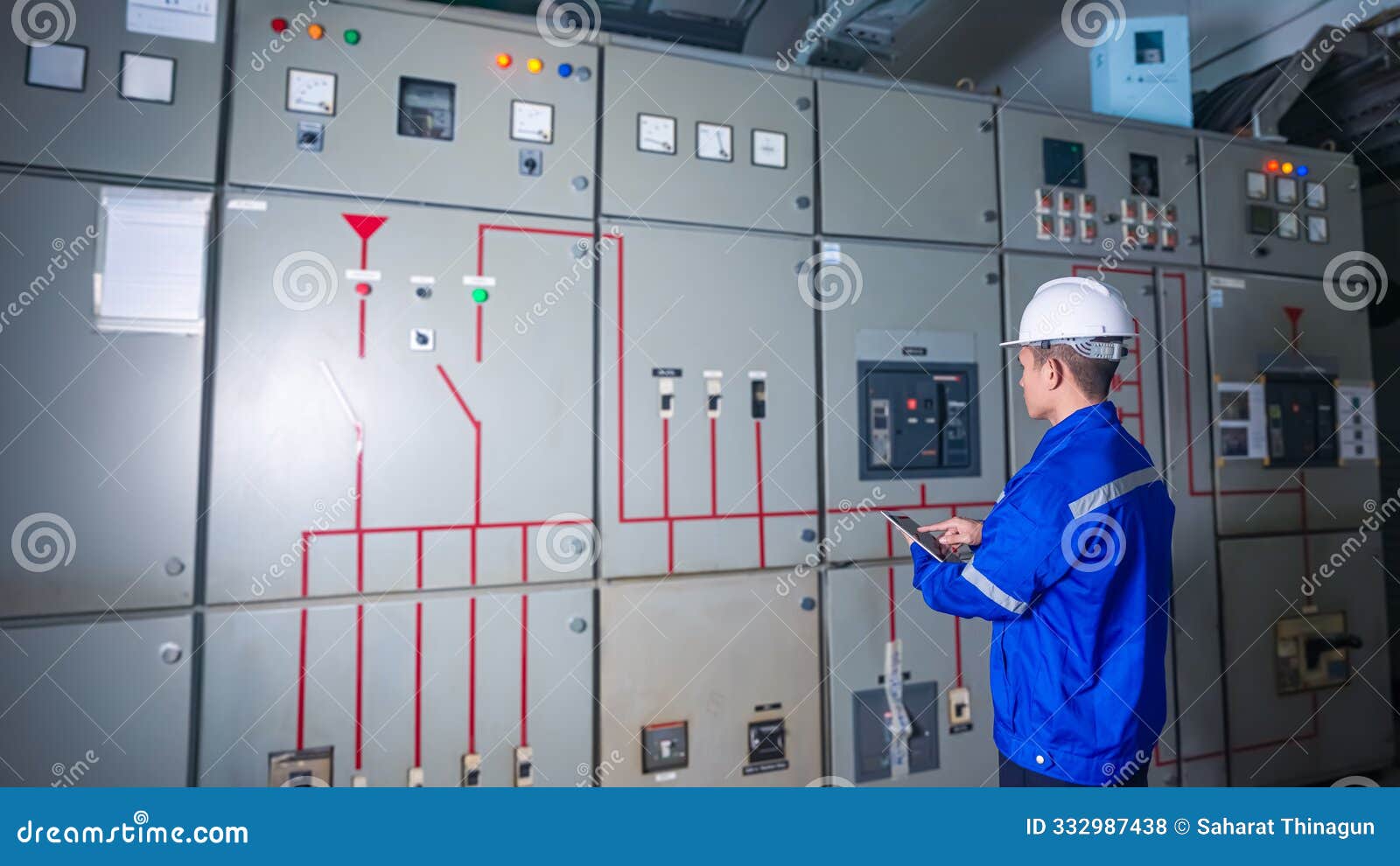 Electrical Engineers Check the Operation of the Main Electrical Control ...