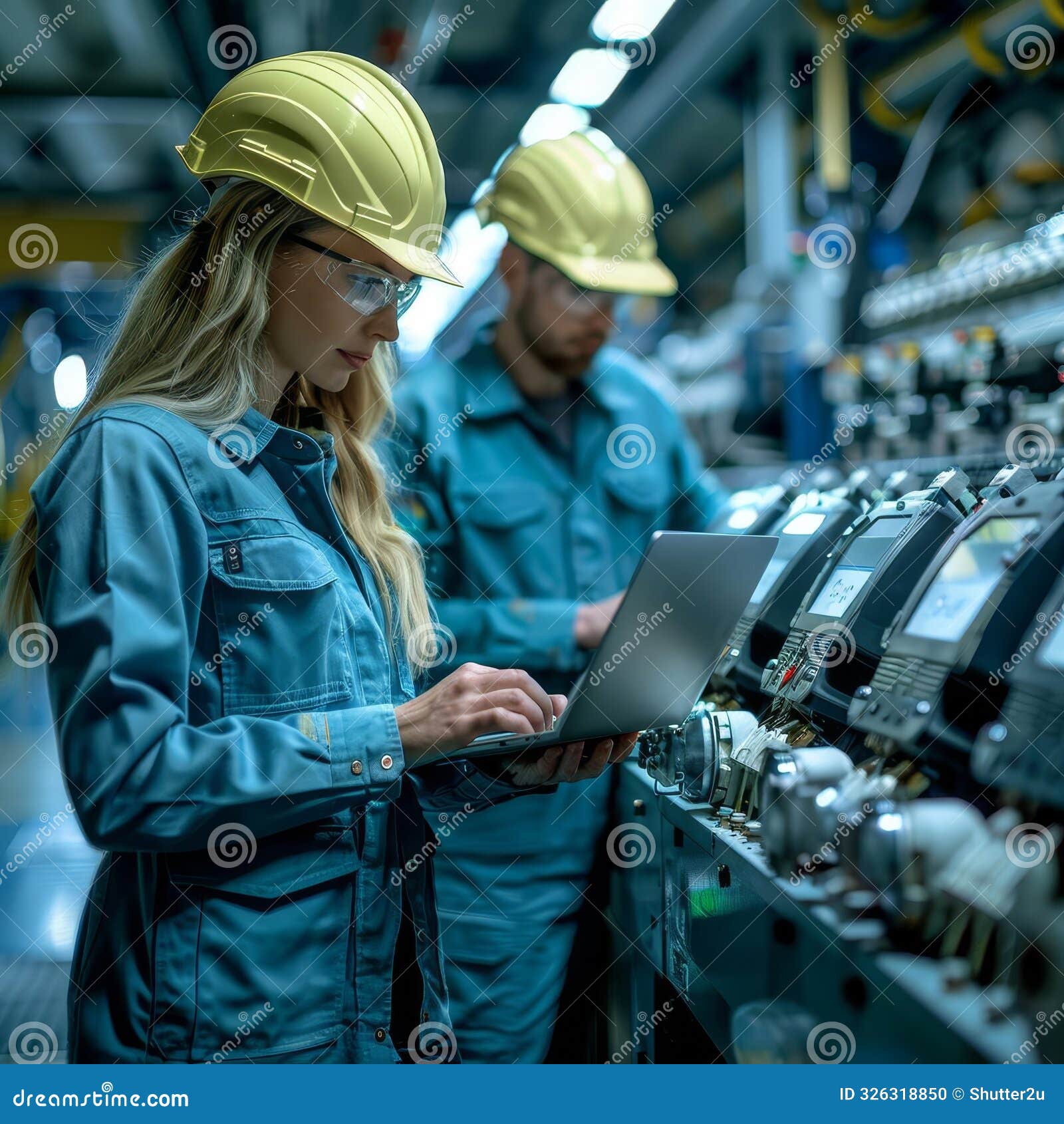Electrical Engineers Performing Maintenance on a Power Generator Using ...