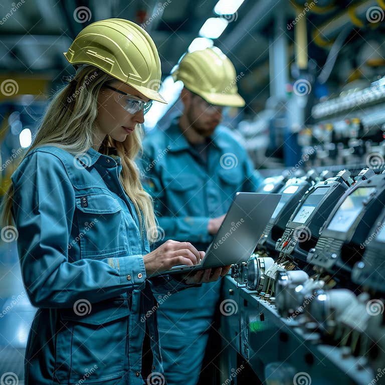 Electrical Engineers Performing Maintenance on a Power Generator Using ...