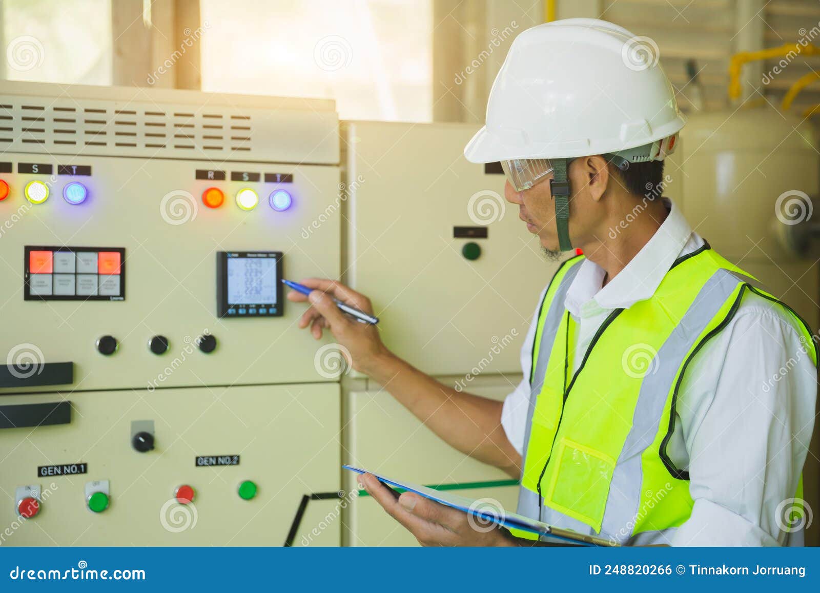 Electrical Engineers Test The Voltage And Current Of The Wires In The ...