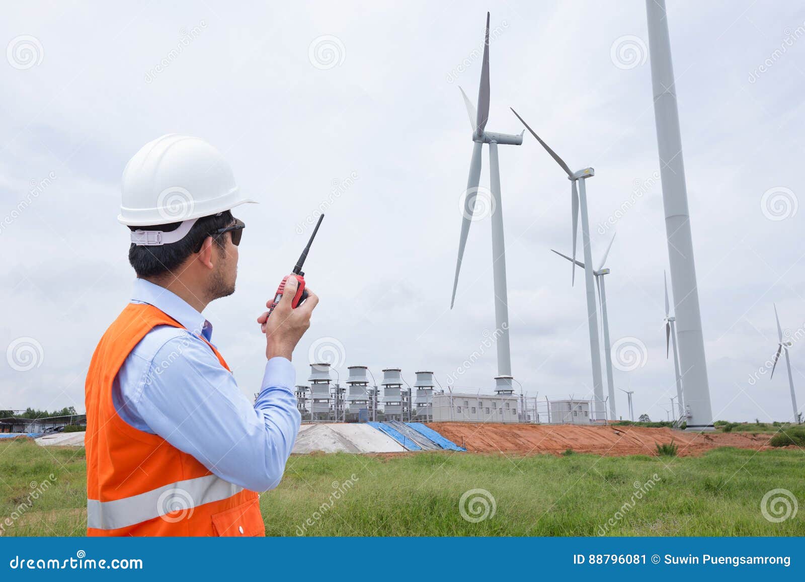 Electrical Engineers Working at Wind Turbine Power Generator Stock ...