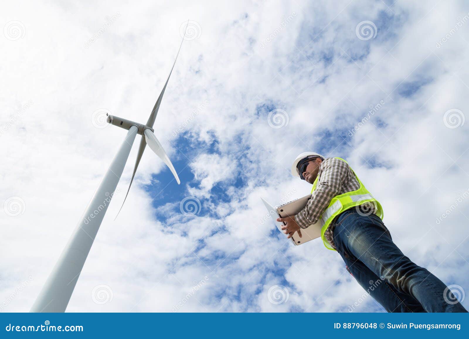 Electrical Engineers Working at Wind Turbine Power Generator Stock ...