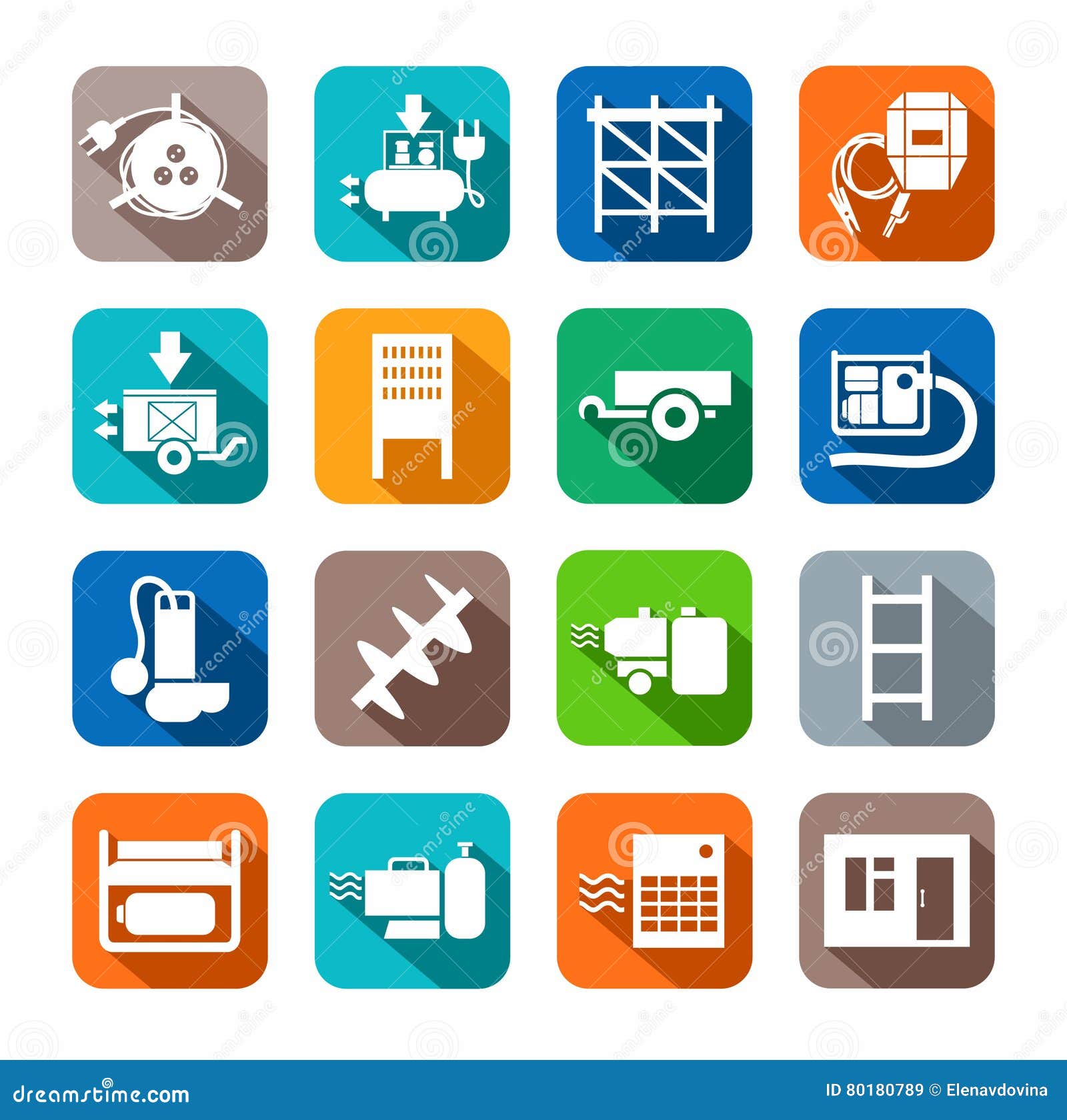 Electrical Equipment and Construction Tools Flat Icons Colored. Stock ...