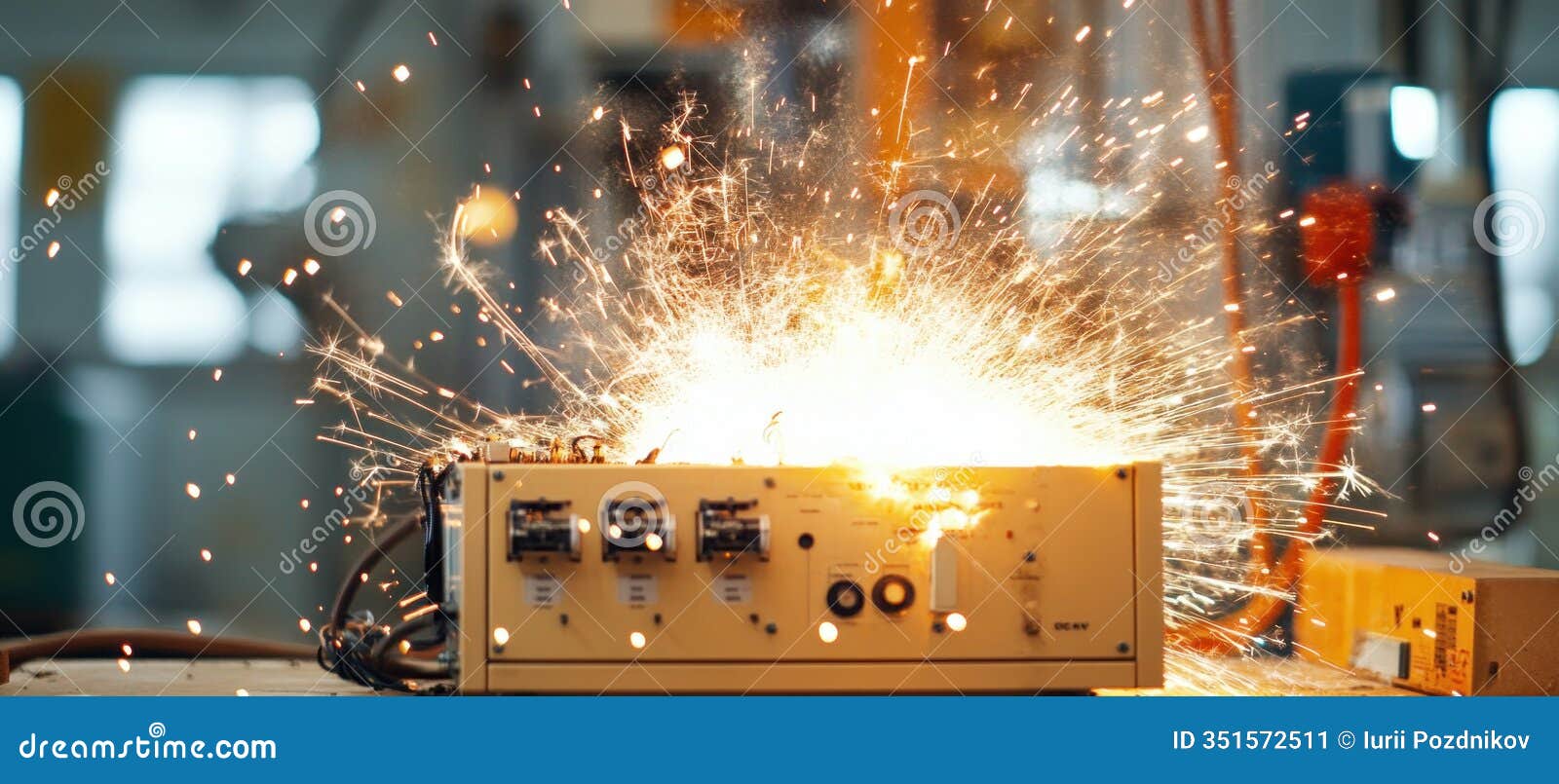 Electrical Equipment Exploding, Emitting Sparks and Smoke in Industrial ...
