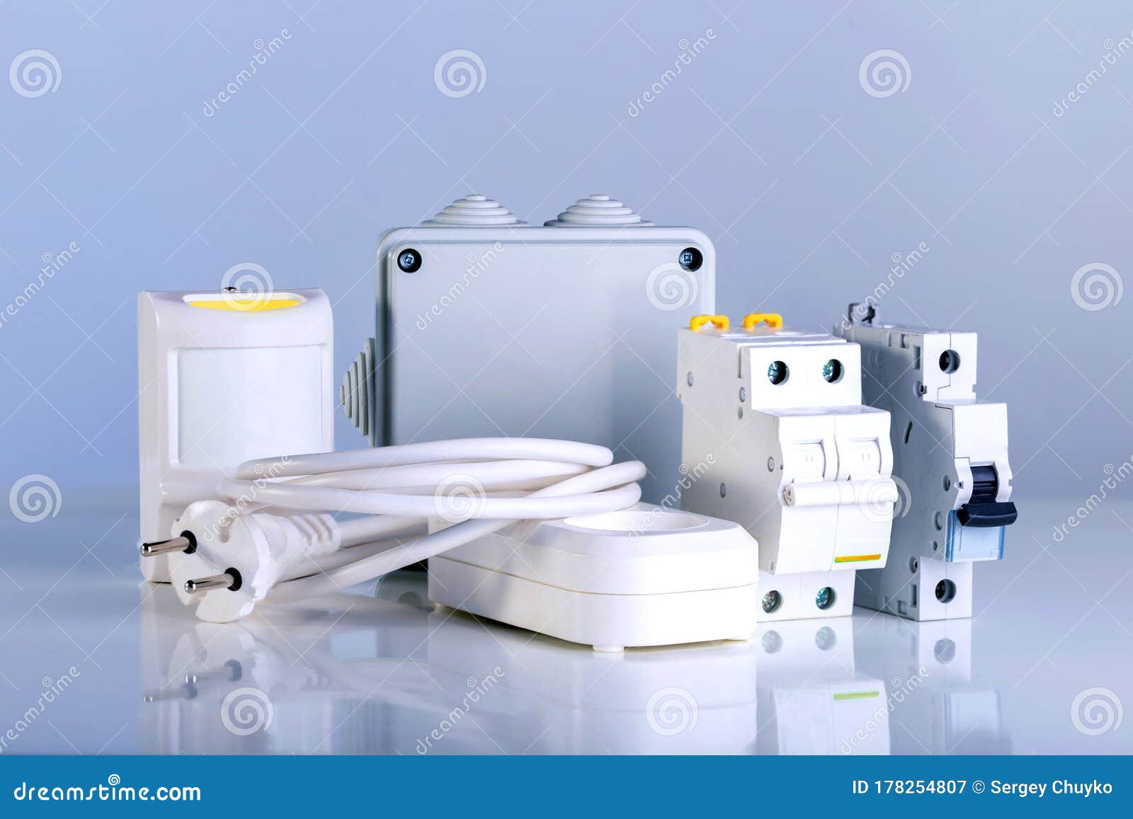 Electrical Equipment on Gray Background. Stock Image - Image of ...