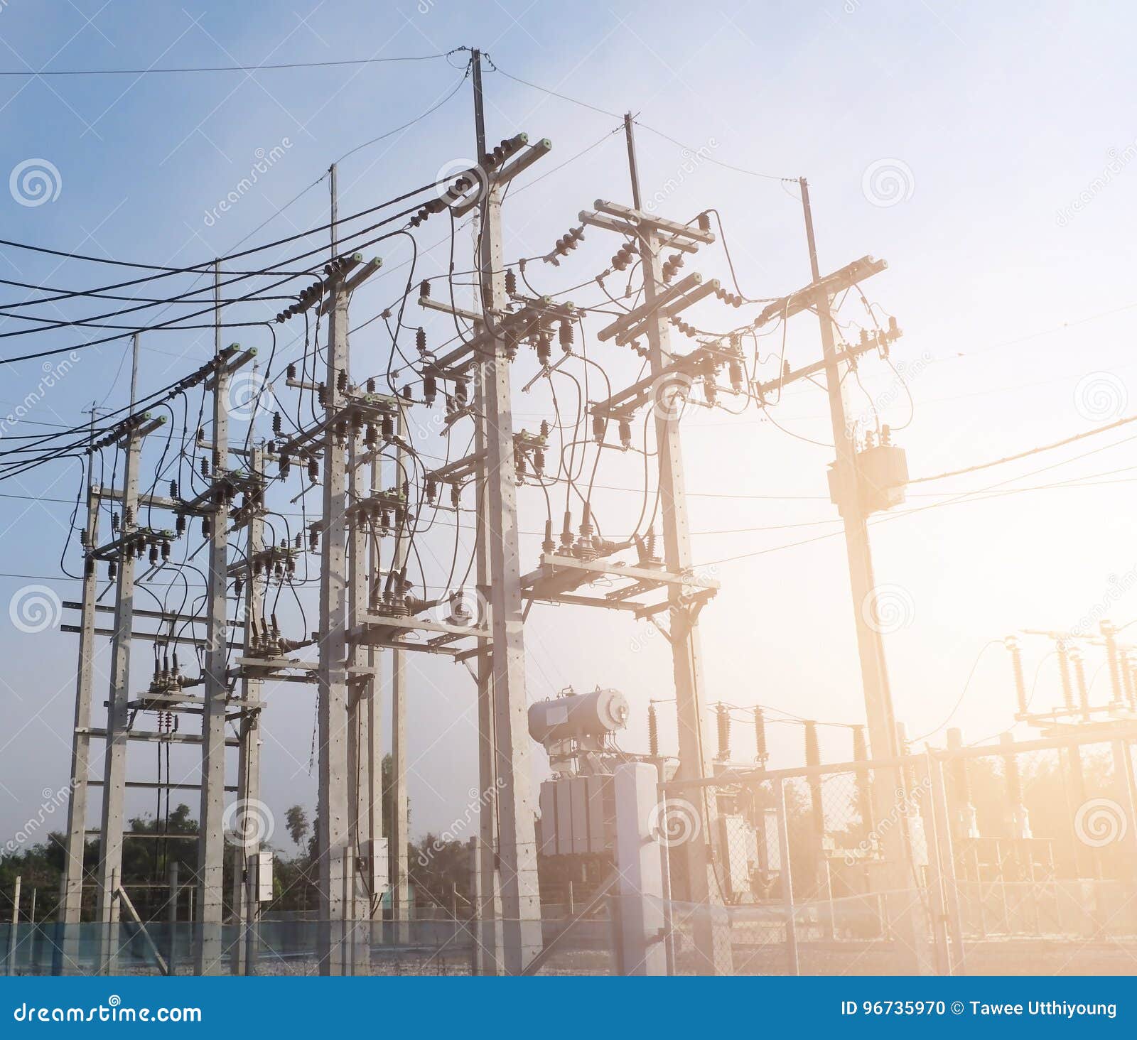 Electrical Equipment in Outdoor Substation Stock Photo - Image of blue ...