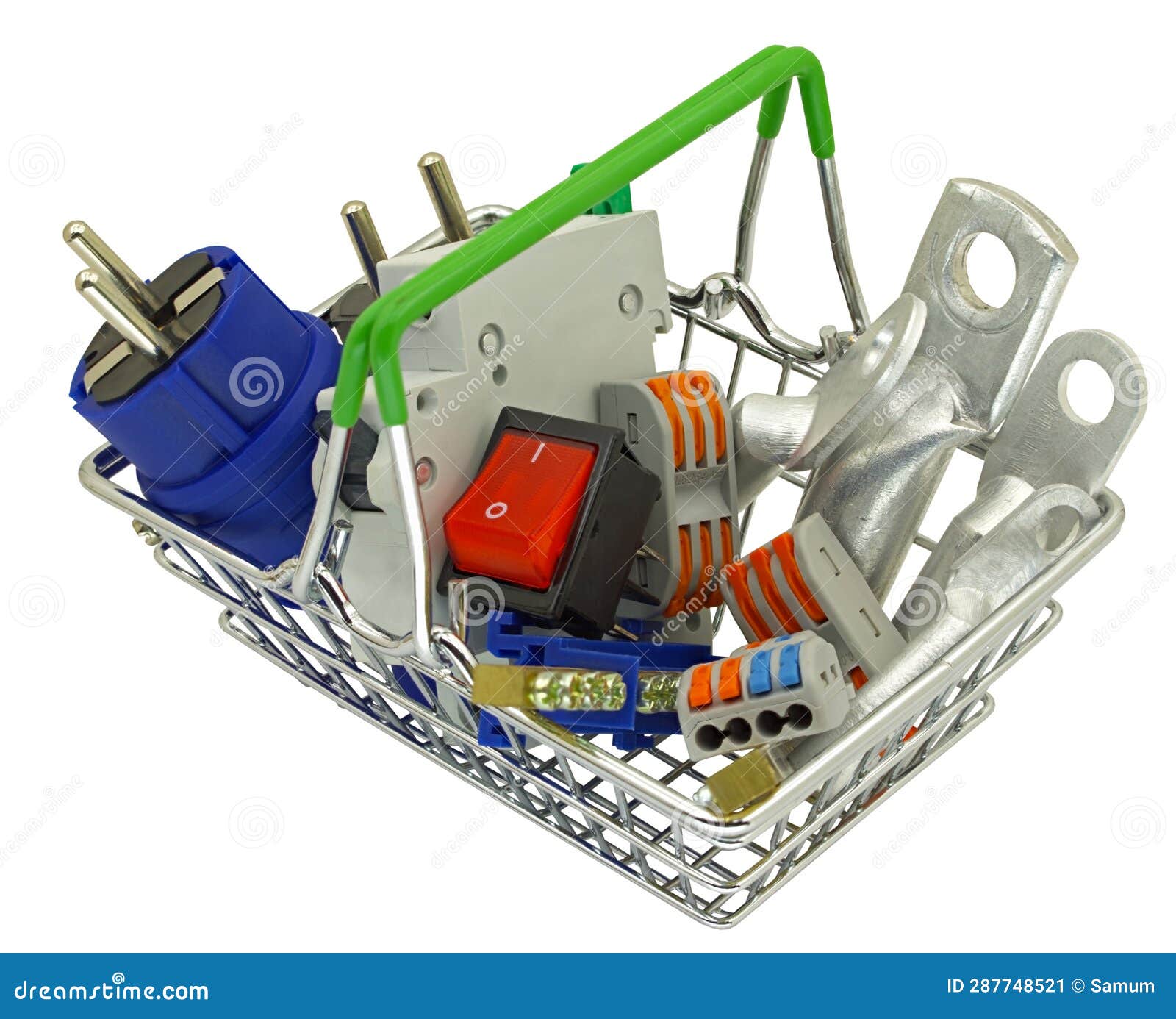 Electrical Equipment in Shopping Basket Isolated on White Stock Image ...