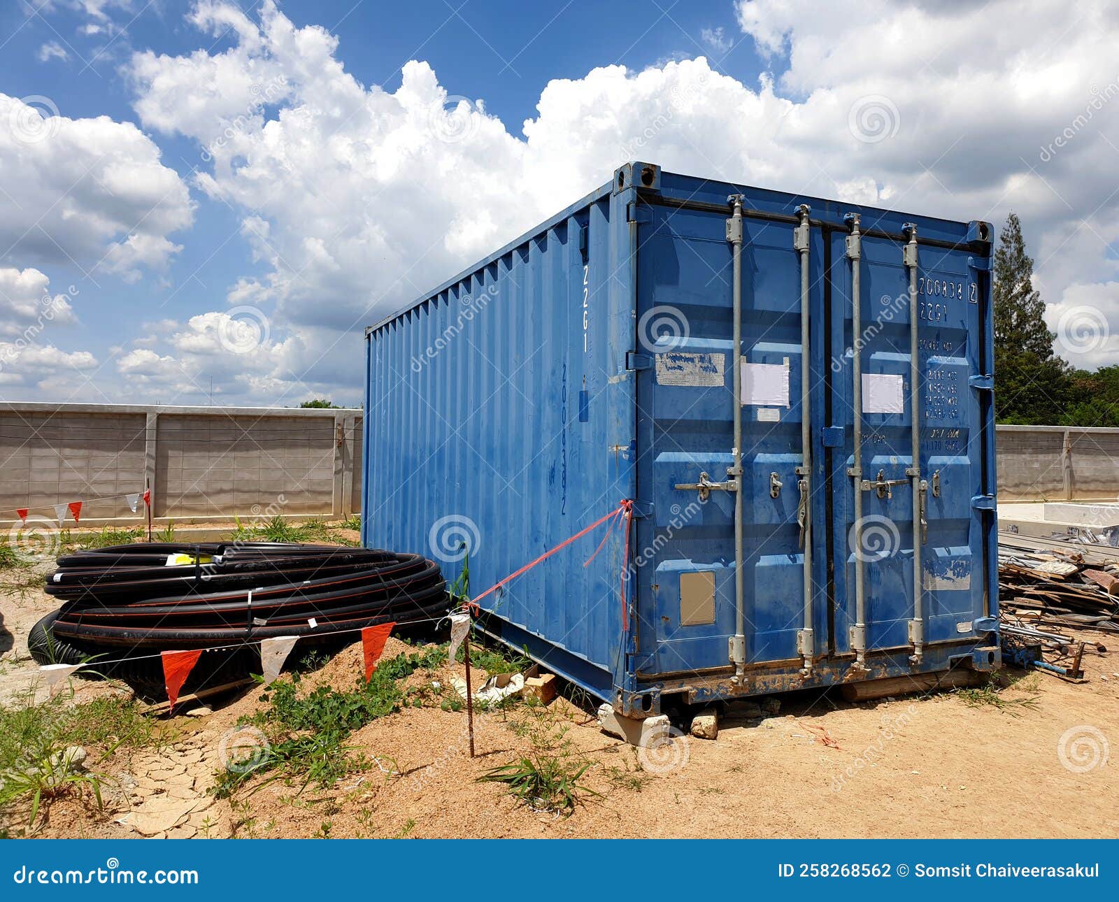 The Electrical Equipment Storage Container and HDPE Pipes Stock Photo ...