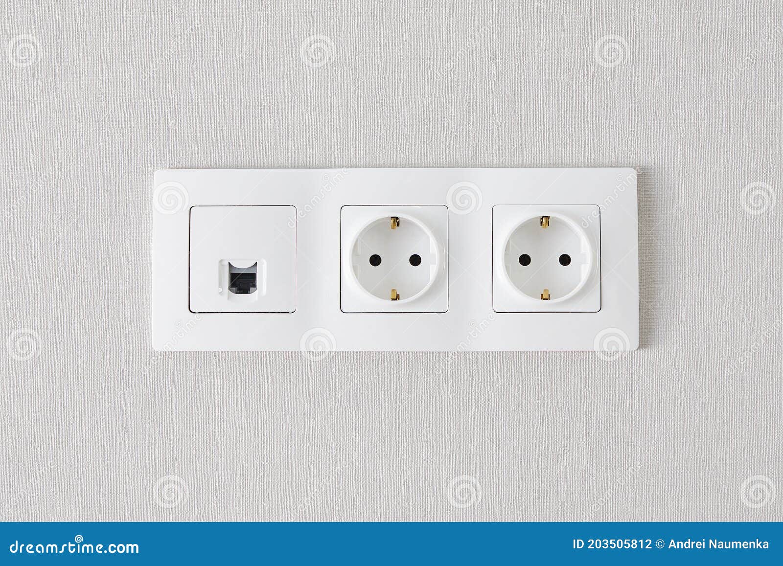 Electrical and Ethernet White Socket on the Wall Stock Photo - Image of ...