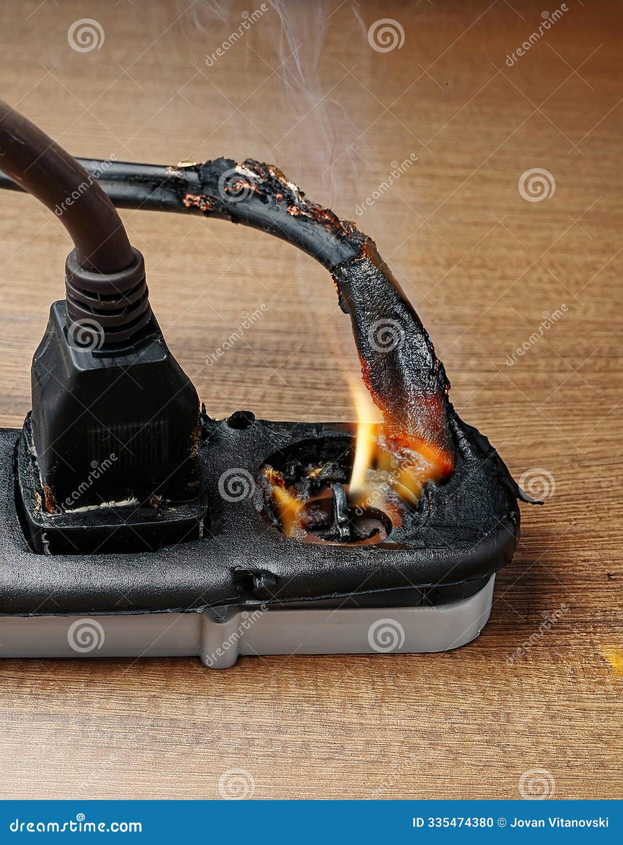 Electrical Extension Cord Fire Hazard with Surge Protector Stock ...