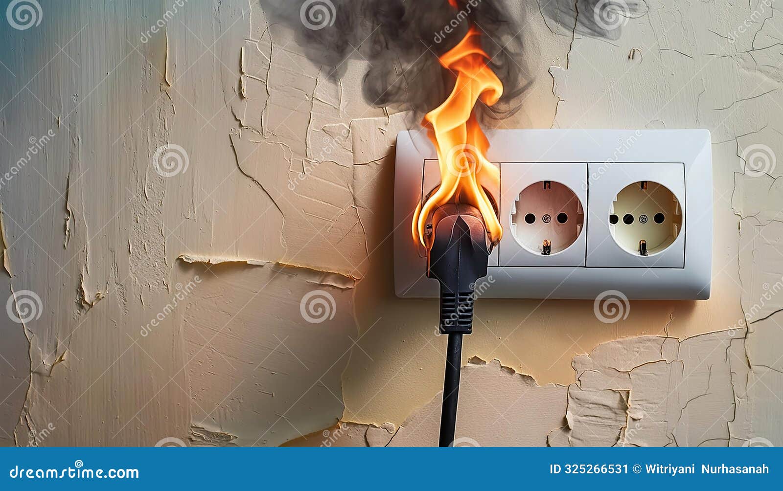 Electrical Fire Hazard: Burning Plug in Wall Socket Stock Illustration ...