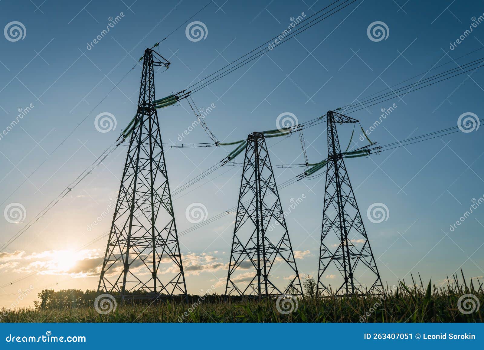 Electrical Grid and Transmission Line at Sunset Stock Image - Image of ...