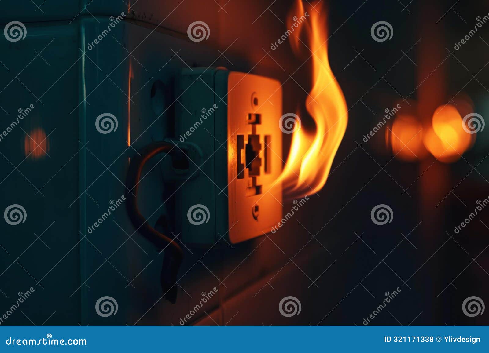 Electrical Hazard Concept with Outlet on Fire Stock Photo - Image of ...