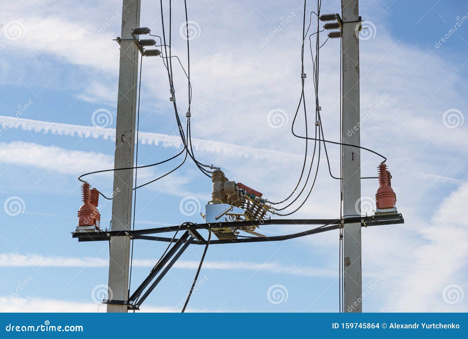 Electrical High Voltage Fuses on the Grey Concrete Pillars Stock Photo ...
